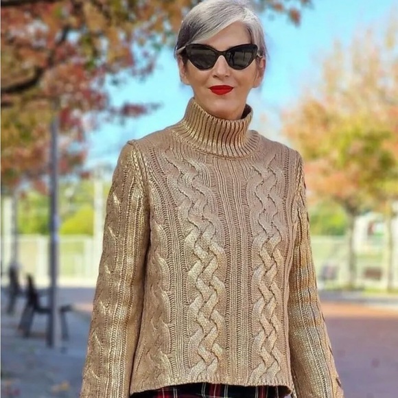 Zara | Sweaters | Zara Gold Foil Sweater | Poshmark